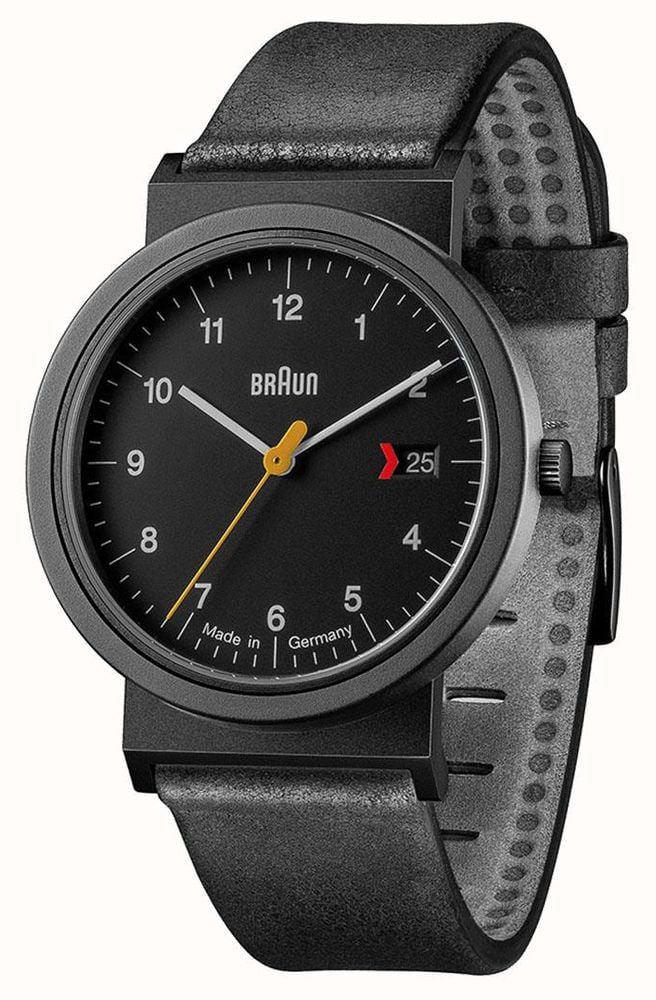 Braun Men's Classic Black Leather Strap Black Dial Black Detail ...
