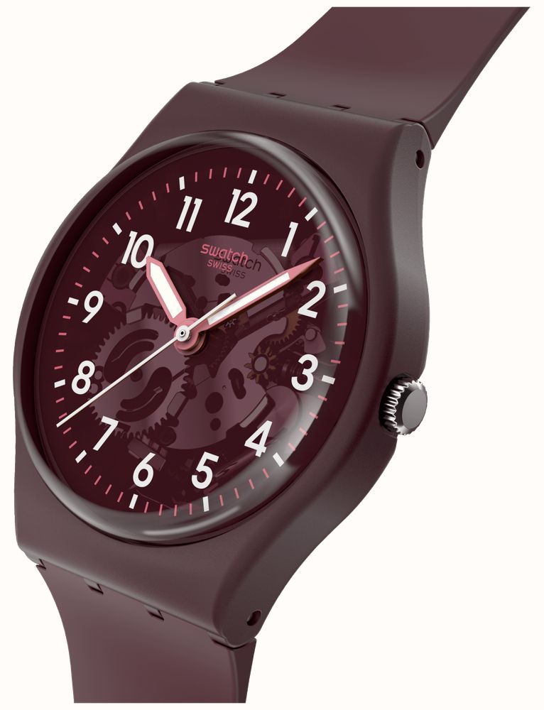 Swatch クラウンガラス（34mm）透明バーガンディ文字盤 / SO28R115 - First Class Watches™ JPN
