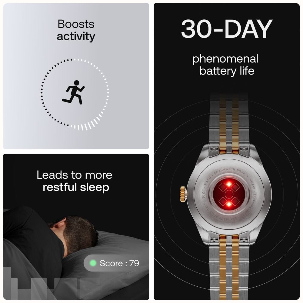 Withings Scanwatch Nova Brilliant Hybrid Smartwatch (39mm) Sand HWA10 ...
