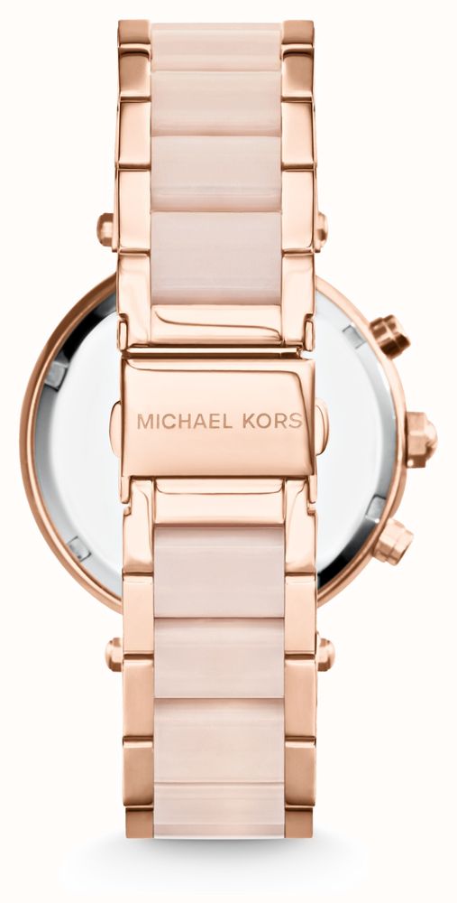 Michael Kors Women's Parker Pink And Rose-Gold Toned Chronograph Watch ...