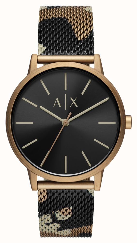 Armani Exchange Hommes cadran noir bracelet en maille d acier camouflage AX2754