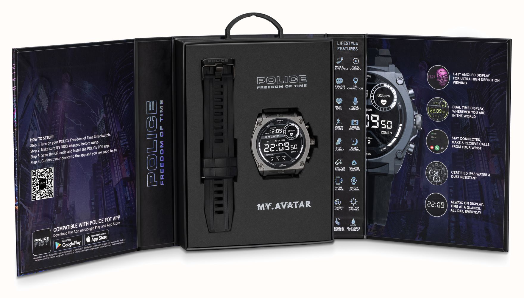 Police MyAvatar AMOLED Smartwatch (45mm) Digital Dial / Black Silicone ...