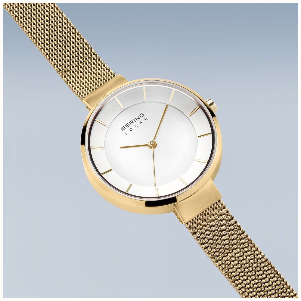 Bering Solar Women's Gold-Plated Mesh Bracelet Watch 14631-324 - First ...