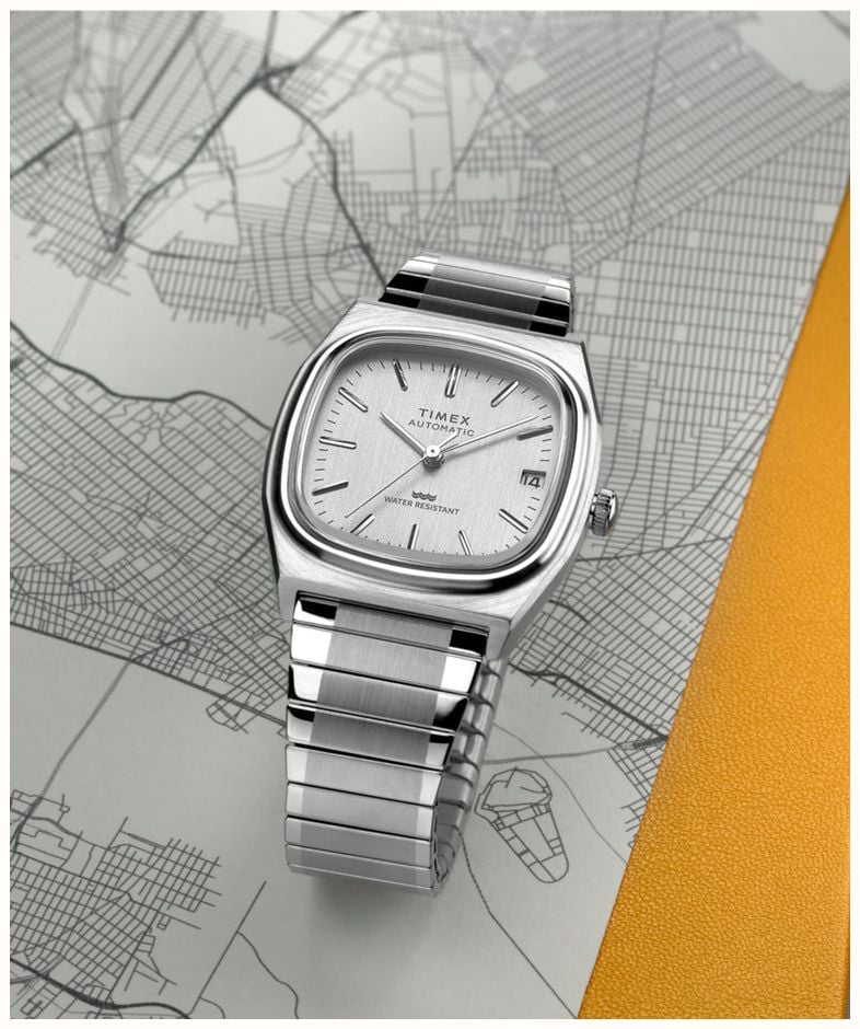 Timex Automatic 1983 E-Line Reissue (34mm) Silver Dial / Stainless ...