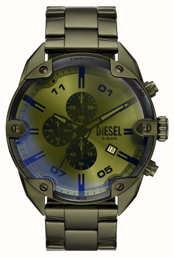 Diesel Spiked Chronograph (49mm) Green Dial / Dark-Green PVD Stainless ...