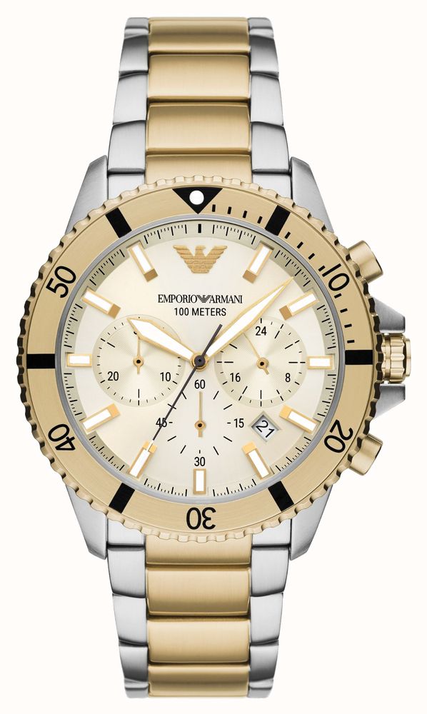 Emporio Armani Quartz Chronograph (43mm) Champagne Dial / Two-Tone ...