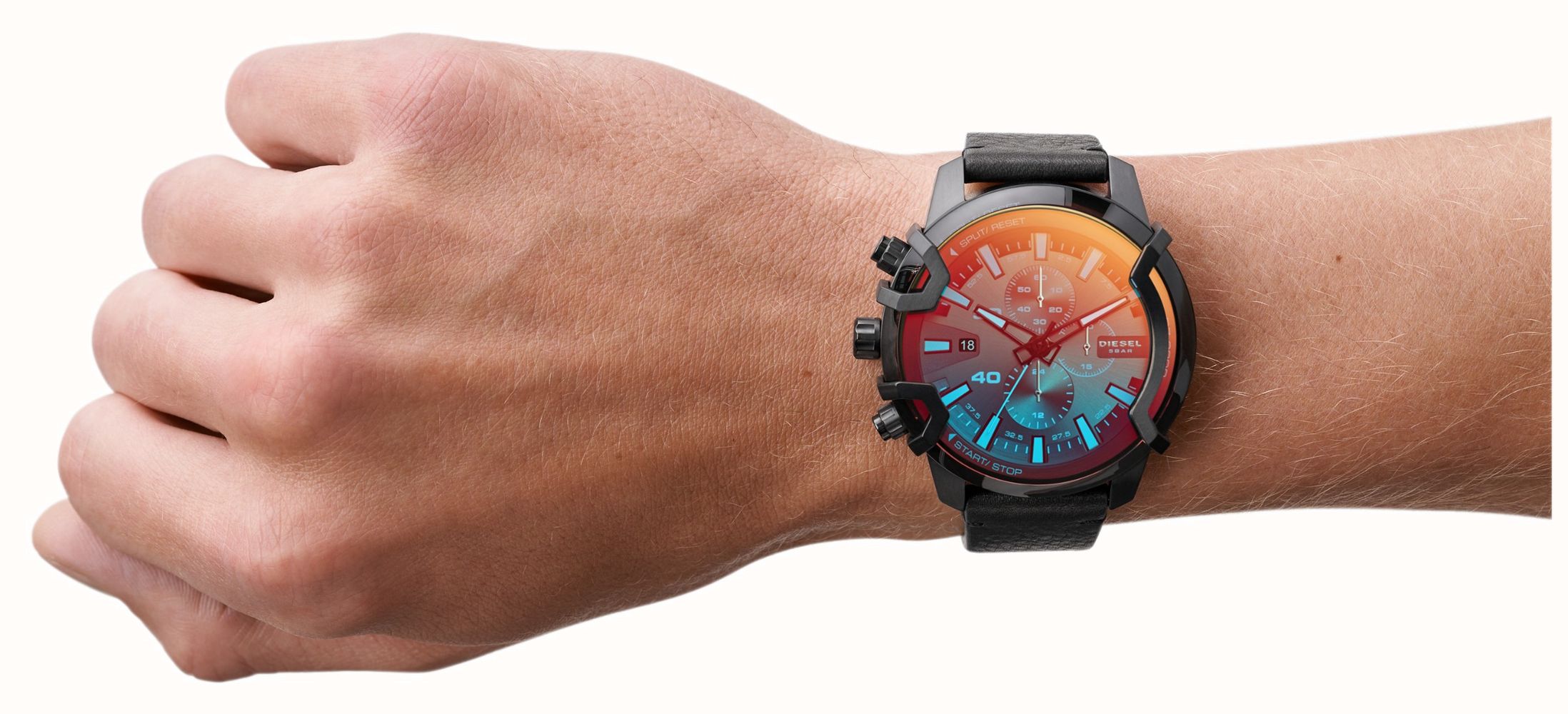 Diesel Griffed Chronograph Black Leather Watch DZ4519 - First Class ...