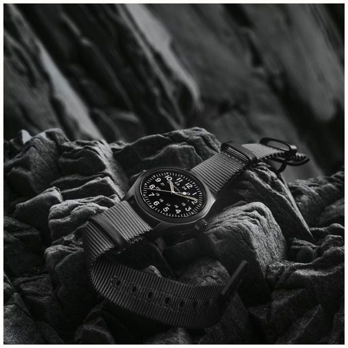 Hamilton Khaki Field Mechanical (38mm) Black Dial / Grey NATO Strap ...