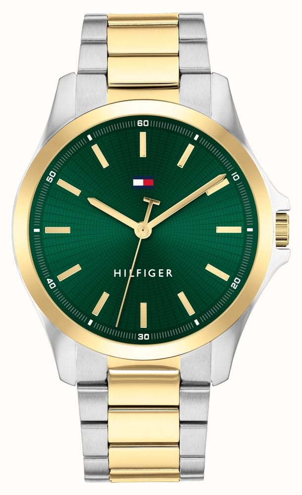 Tommy Hilfiger Bruce (43mm) Textured Green Dial / Two-Tone Stainless ...