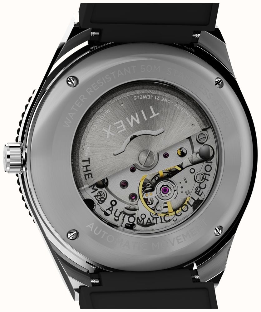 Timex M79 Automatic Day-Date (40mm) Gold Dial / Black Rubber Strap ...