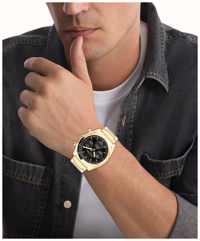 Calvin Klein Men's CK Flex (42mm) Black Dial / Gold-Tone Stainless ...