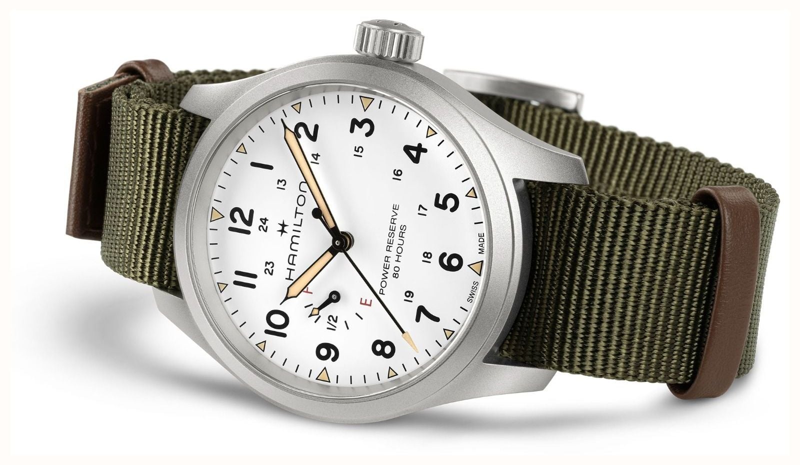 Hamilton Khaki Field Power Reserve Mechanical (40mm) White Dial / Green ...