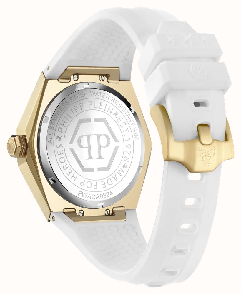 Philipp Plein HIGH-CONIC $KULL SPIKES LADY (40mm) White & Gold Skull ...