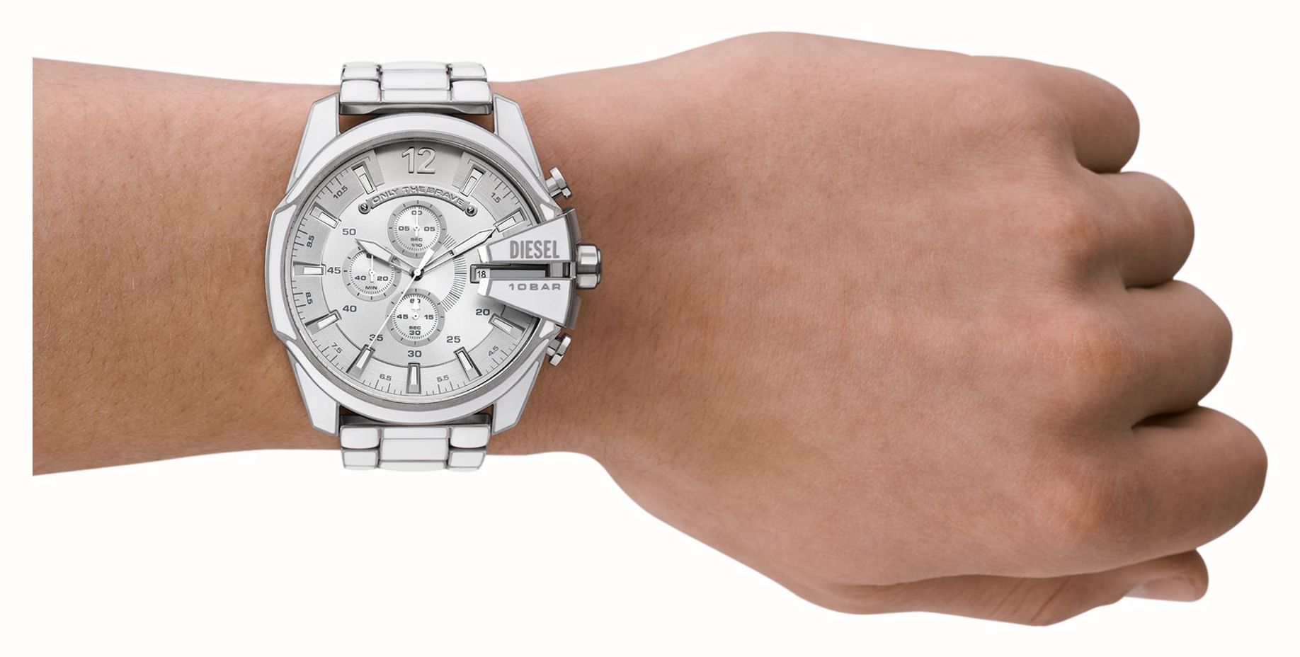 Diesel Men's Mega Chief (51mm) Silver Chronograph Dial / Stainless Steel Bracelet DZ4660 - First ...