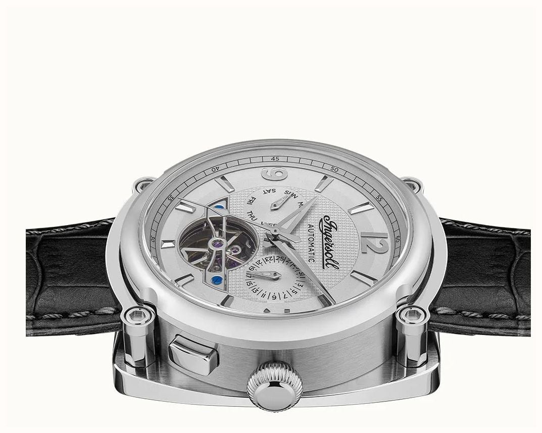 Ingersoll THE MICHIGAN Automatic (45mm) Silver Dial / Black Leather ...