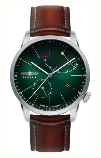 Zeppelin Flatline Power-Reserve Automatic (40mm) Green Dial / Brown ...