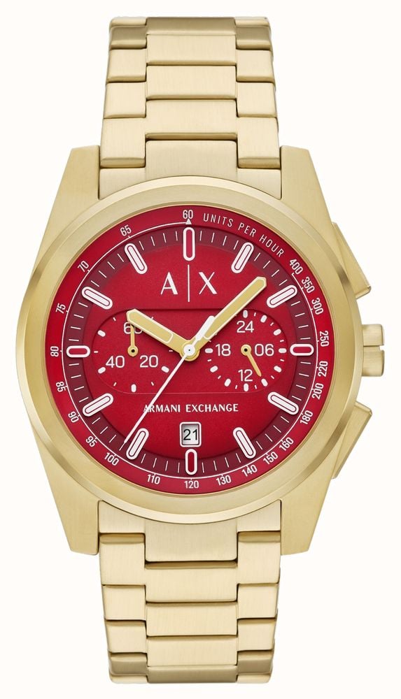 Armani Exchange Men's Quartz Chronograph (42mm) Red Dial / Gold-Tone ...