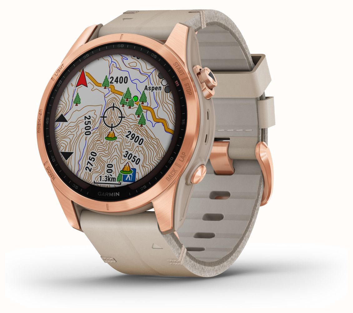 Garmin Fenix 7S Sapphire Solar | Rose Gold Titanium | Limestone Leather ...