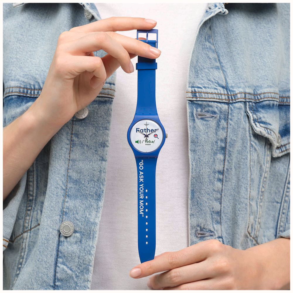 Swatch Tout Sur Papa (41 Mm) Cadran Blanc / Bracelet En Silicone Bleu ...