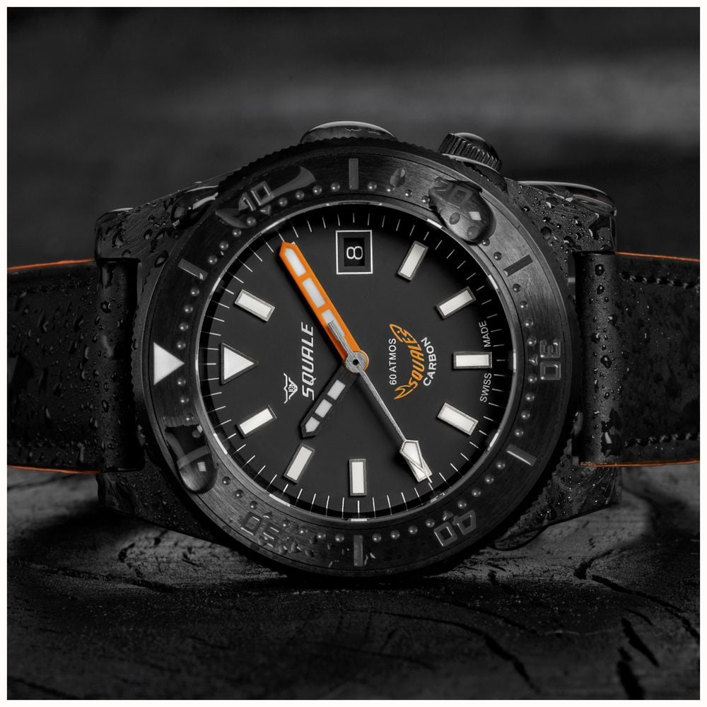 Squale T-183 Forged Carbon Orange (42mm) Black Dial / Black Leather ...