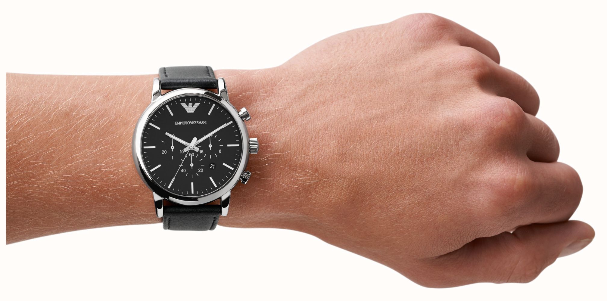 Emporio Armani Men's | Black Chronograph Dial | Black Leather Strap ...