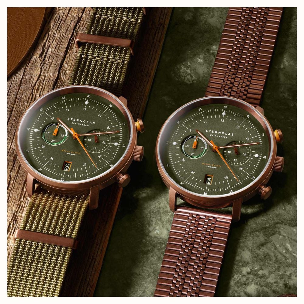 STERNGLAS Hamburg Mecha-Quarz-Chronograph (42 Mm) Dunkelgrünes Zifferblatt / S01-HC35-FI05 ...