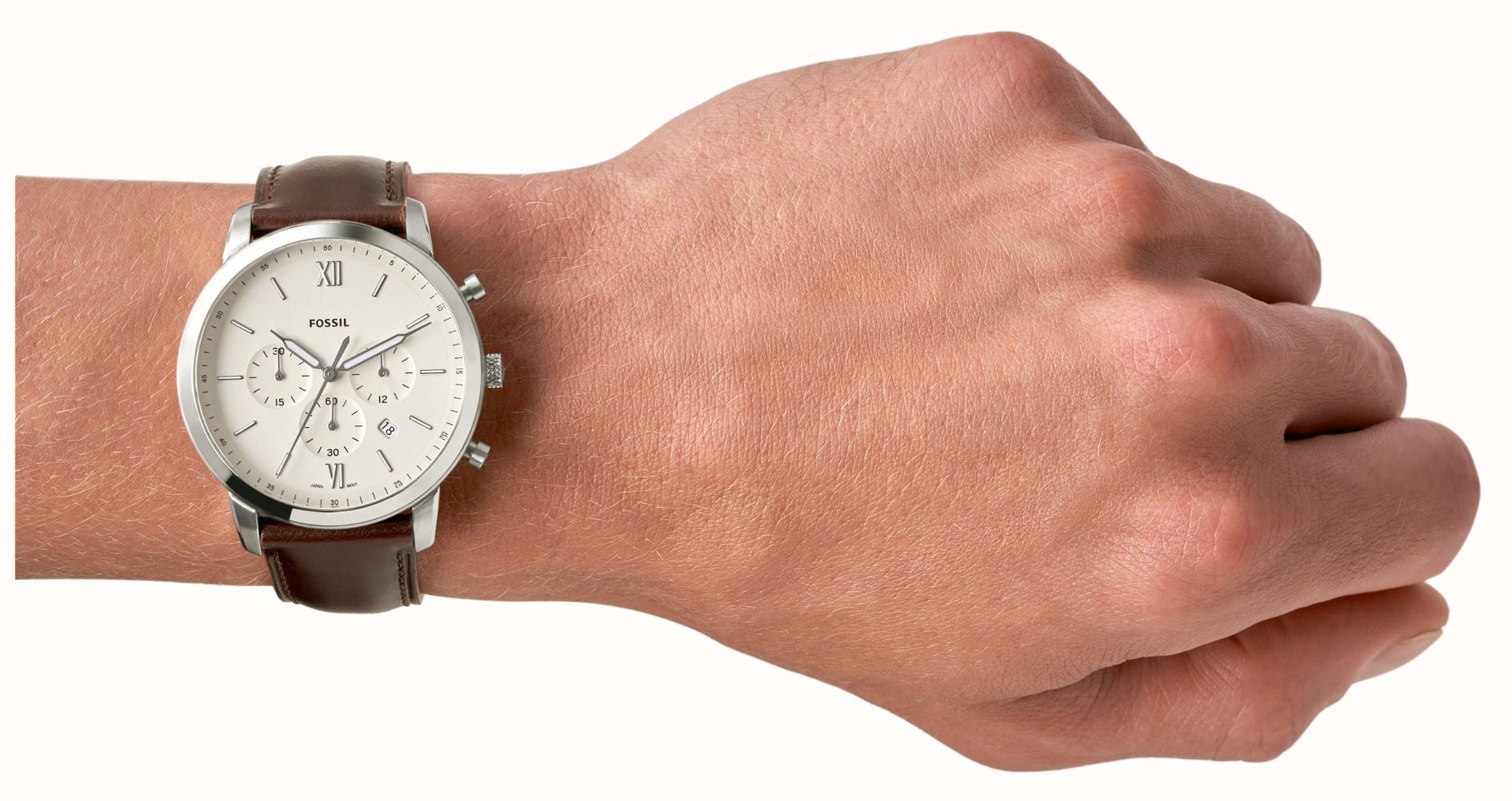 Fossil Men's Neutra | Cream Chronograph Dial | Brown Leather Strap ...